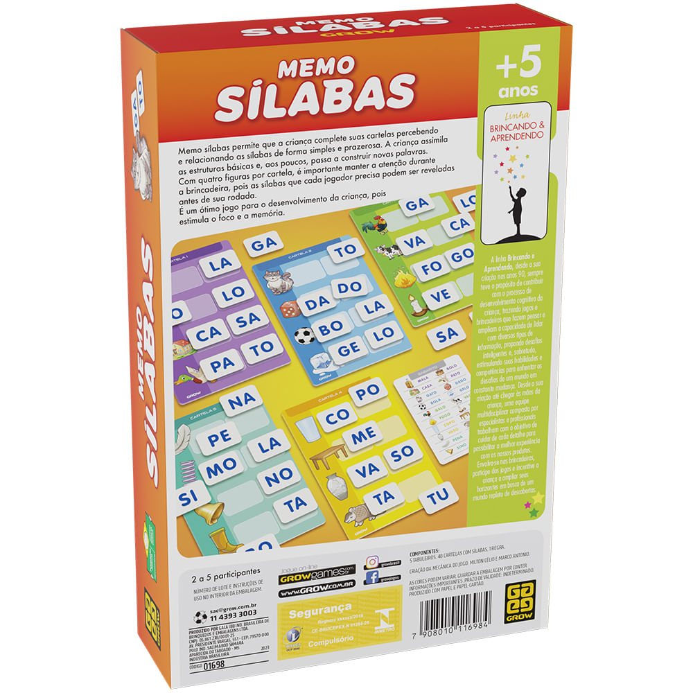 Jogo Infantil de Memória Sílabas - Loja Grow
