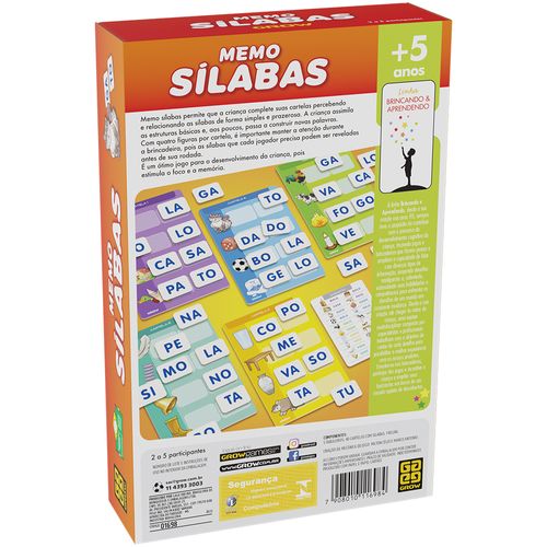 Jogo Infantil de Memória Sílabas - Loja Grow